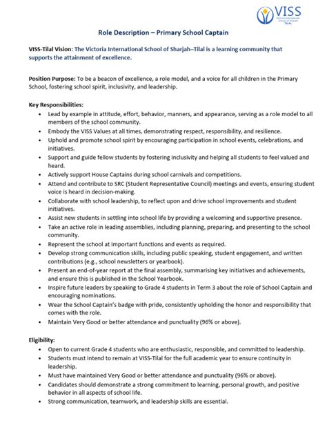Viss Tilal Primary School Captains Pdf Leadership Social Psychology