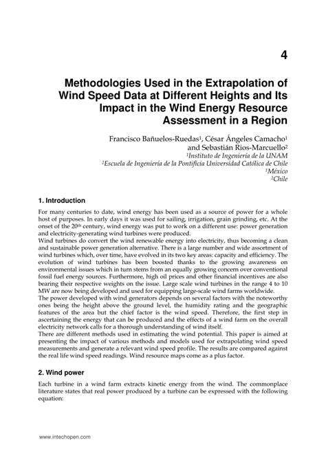 PDF Methodologies Used In The Extrapolation Of Wind Speed Data At Different Heights And Its