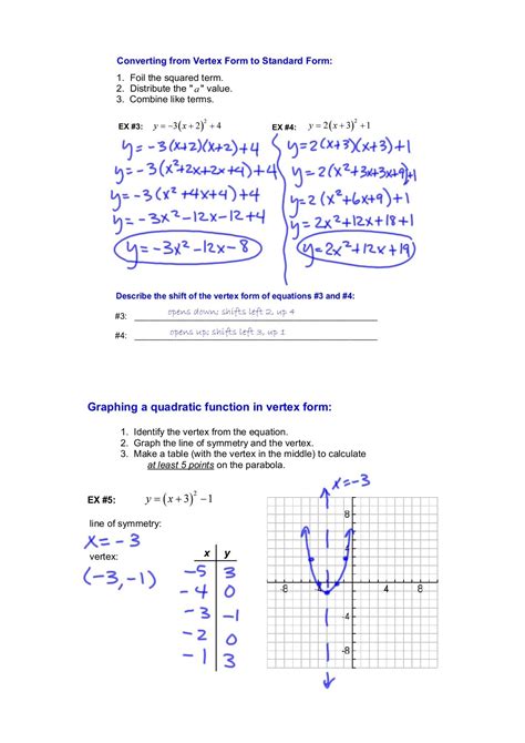 quadratic function vertex form worksheet pdf quadratic functions