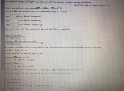Solved In A Regression Analysis Involving Observations Chegg