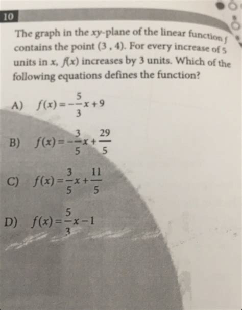Solved 10 The Graph In The Xy Plane Of The Linear Function F Contains