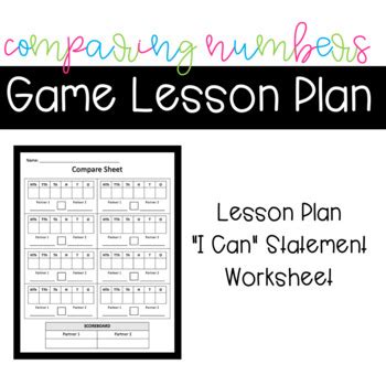 Comparing Numbers Game Lesson Plan By Enrich Engage Enjoy TPT