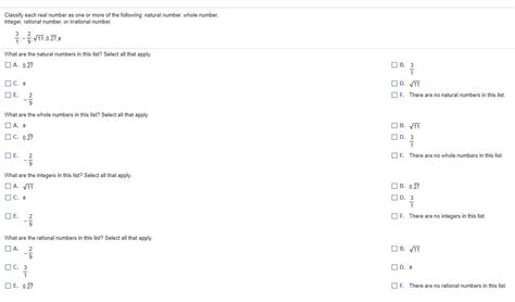 Solved Classify Each Real Number As One Or More Of The