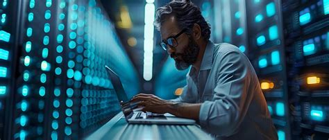 Premium Photo Tech Expert Manages Data Center Operations Concept Data Center Management Tech