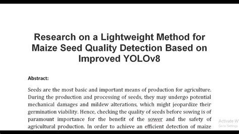Research On A Lightweight Method For Maize Seed Quality Detection Based On Improved Yolov8 Youtube