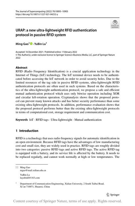 Urap A New Ultra Lightweight Rfid Authentication Protocol In Passive Rfid System