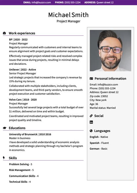 Project Manager CV Example BuzzCV