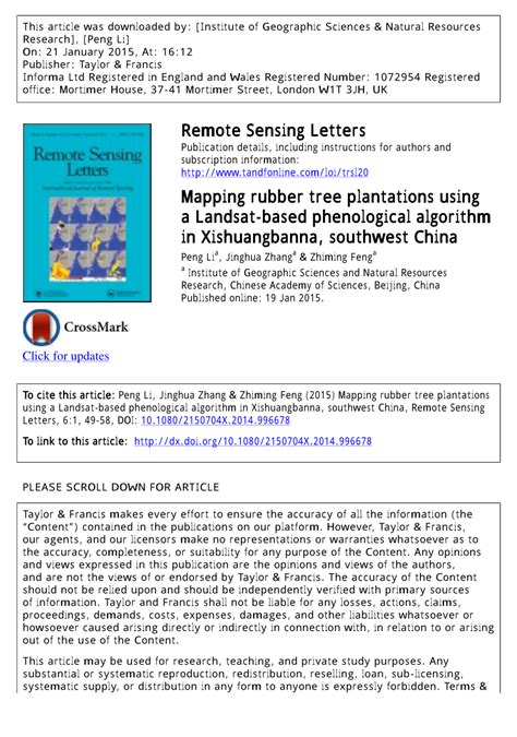 Pdf Mapping Rubber Tree Plantations Using A Landsat Based Phenological Algorithm In