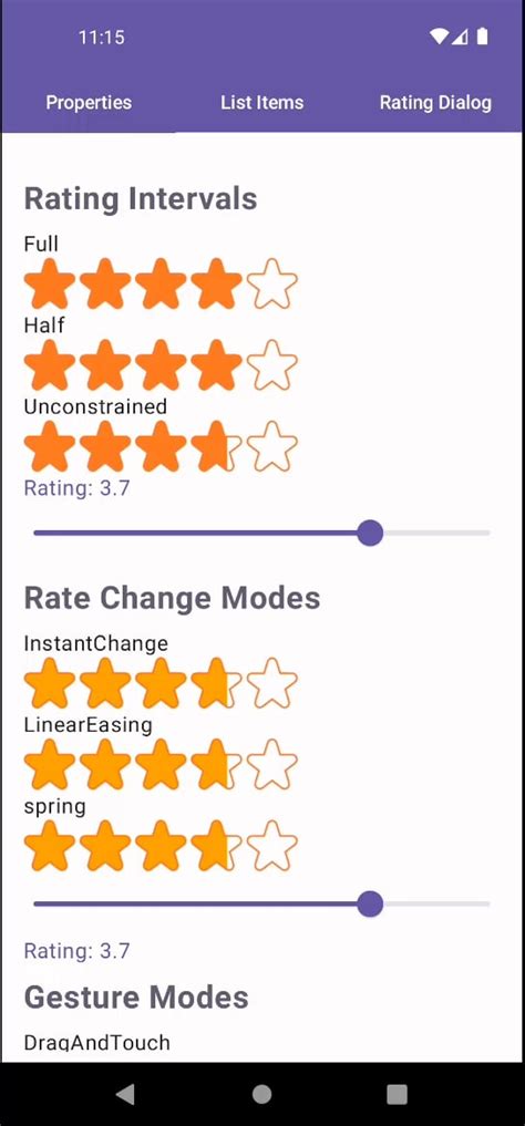 ratingbar with fill border shimmer with gesture and animation options