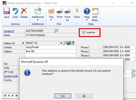 Inactivate Vendor Address Record In Dynamics Gp 2022 185