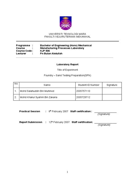 Sand Testing Gfn Lab Report Pdf Casting Secondary Sector Of The Economy