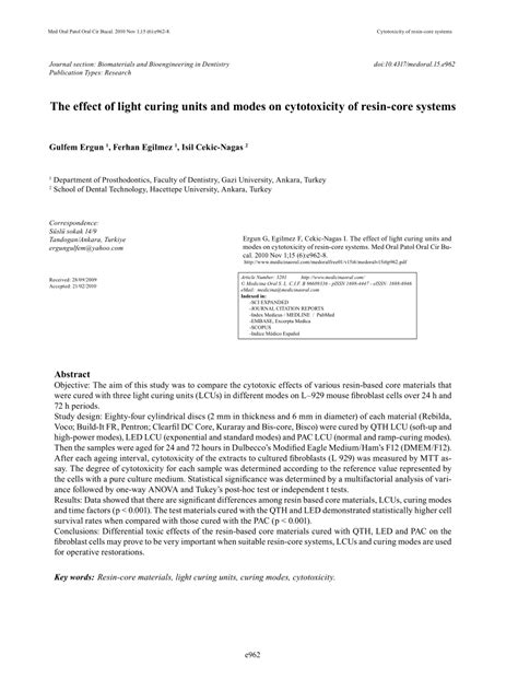 Pdf The Effect Of Light Curing Units And Modes On Cytotoxicity Of Resin Core Systems