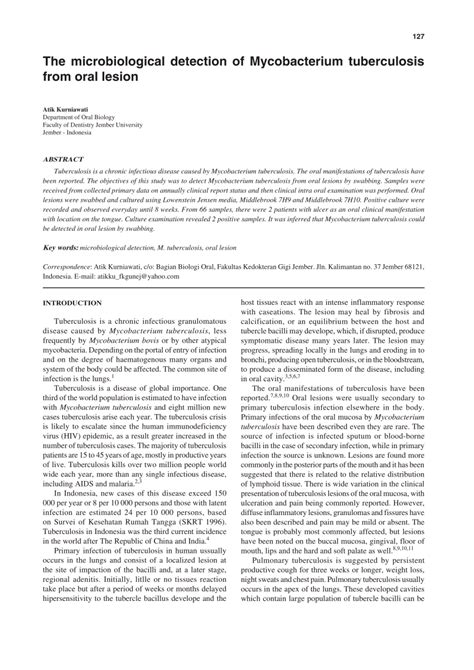 Pdf The Microbiological Detection Of Mycobacterium Tuberculosis From Oral Lesion