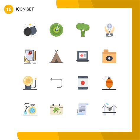 Modern Set Of 16 Flat Colors And Symbols Such As Design Dollar Broccoli Stack Coin Editable Pack