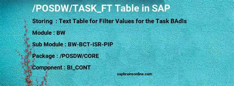 posdw task ft sap table for text table for filter values for the