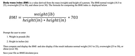 Solved A Body Mass Index Bmi Is A Value Derived From The