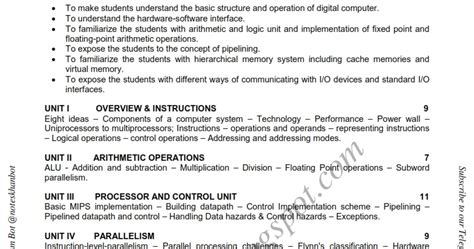 cs6303 computer architecture syllabus semester iii cse be anna