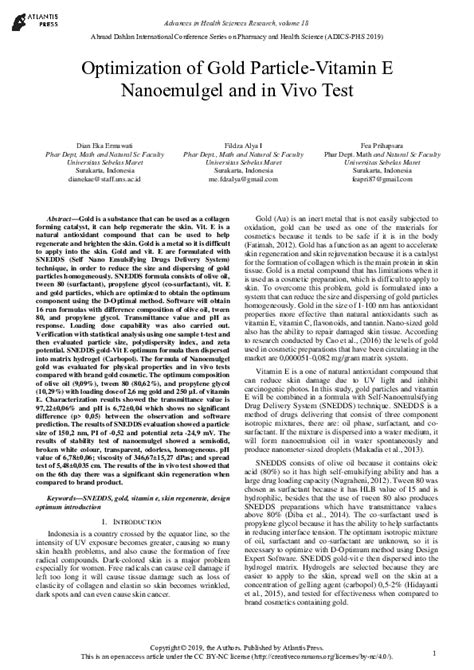 Pdf Optimization Of Nanoemulgel Formula Of Gold Particle Vitamin E And In Vivo Test