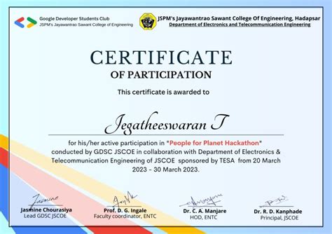 Jegatheeswaran Thirumalaisamy On Linkedin Hackathon Participation Certificate Technova Team