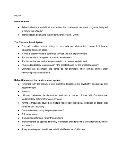 Jsb 174 Wk 10 Lecture Notes Wk 10 Rehabilitation Rehabilitation Is