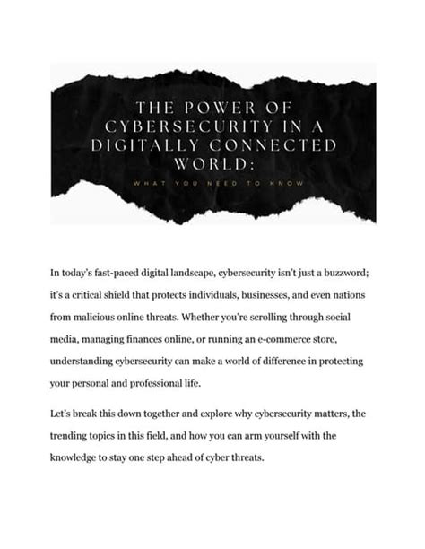 The Power Of Cybersecurity In A Digitally Connected World What You Need To Know Pdf