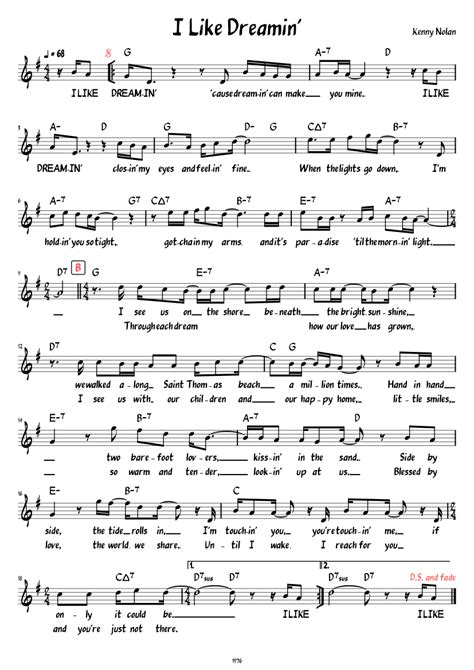 I Like Dreamin Lead Sheet With Lyrics Sheet Music With Chords For