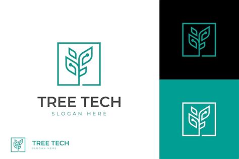 Premium Vector Tree Tech Logo Icon Design Vector Outline Plant Symbol For Education Technology
