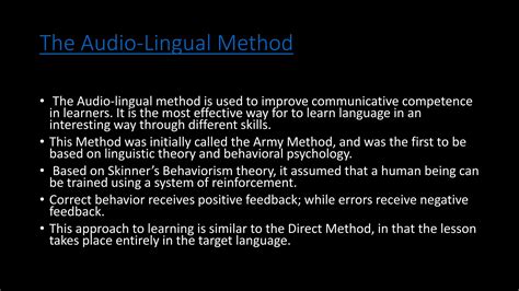 The Grammar Translation Method The Direct Method And The Audio Lingual Method Pptx
