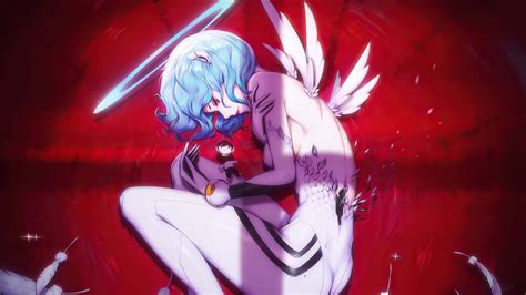 Rei Ayanami Angelic Lilith Wings Vivid Red Background Wallpaper Free Download