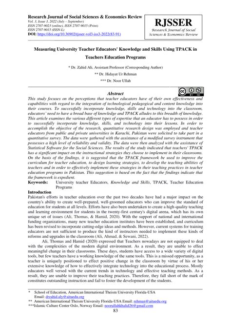 Pdf Measuring University Teacher Educators Knowledge And Skills Using Tpack In Teachers