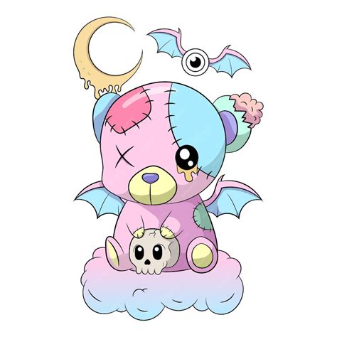 소름 끼치는 파스텔 고스 카와이 테디 베어 프리미엄 벡터