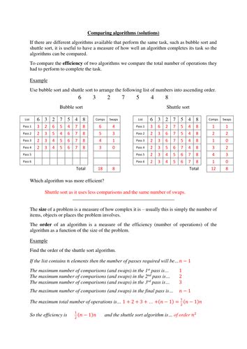 resources on comparing the efficiency and order of algorithms decision