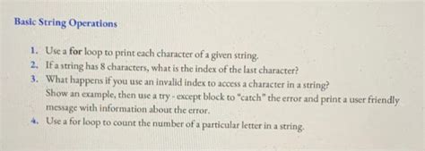 Solved Basic String Operations 1 Use A For Loop To Print