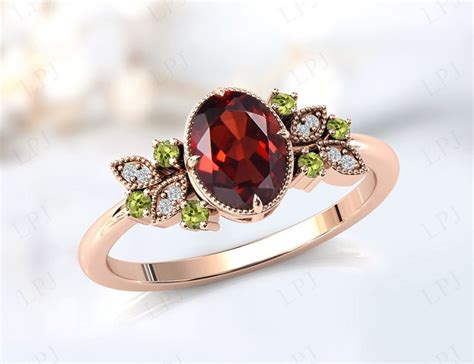 Vintage Garnet Engagement Ring Antique Garnet Wedding Ring 14k Gold