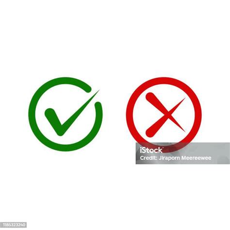 진드기와 교차 징후 녹색 체크 표시 확인 및 빨간색 X 아이콘 흰색 배경에 격리 간단한 마크 그래픽 디자인 기호 예 및 아니오