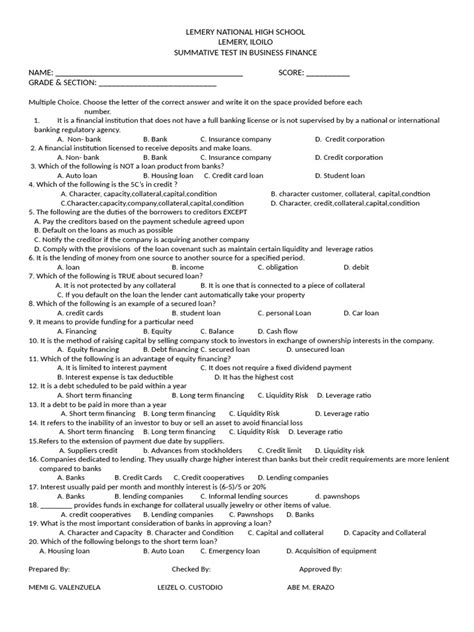 2nd qa business finance pdf loans finance and money management