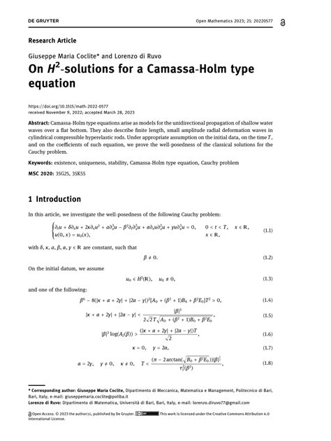 Pdf On H Solutions For A Camassa Holm Type Equation