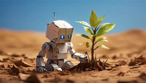 Robot Planting A Seedling In Dry Cracked Soil Stock Image Image Of Drought Planting 334387129