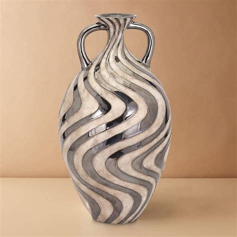 Benjara Leza Cream And Black Large Swirl Earthenware Vase Imx 95204 The Home Depot