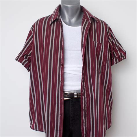 Vintage 90s Button Down Dark Red W Black And Gray Depop