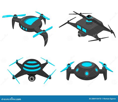 Drones Set Different Quadcopters Flying Gadget With Camera Military Or Delivery Devices