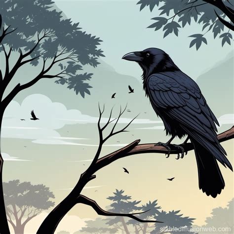 Crow On Tree In 2d Animation Stable Diffusion Online