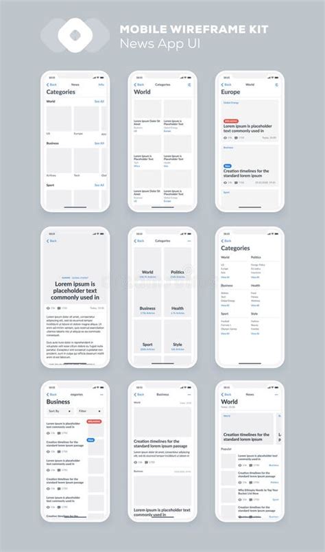 Wireframe UI Kit For Smartphone Stock Vector Illustration Of Categories Phone