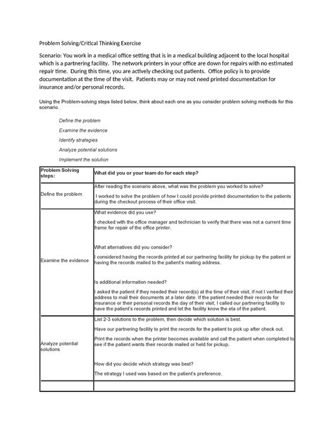 Network Printer Problem Solving Activity Problem Solvingcritical