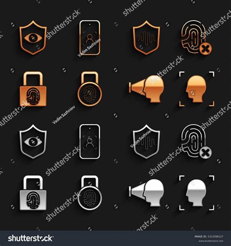 Set Fingerprint Lock Rejection Fingerprint Face Stock Vector Royalty