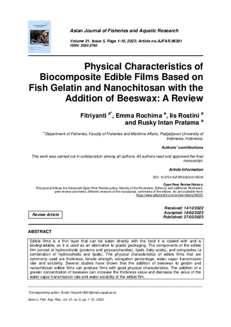 Pdf Physical Characteristics Of Biocomposite Edible Films Based On