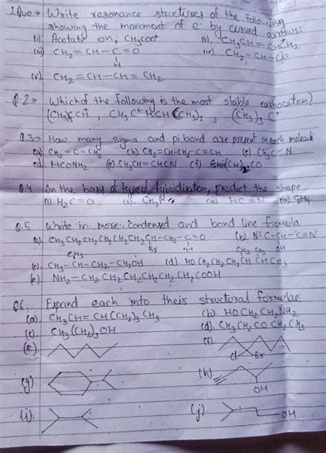 Que Write Resonance Structures Of The Following Showing The Movement Of