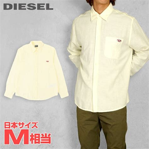 【楽天市場】 Diesel ディーゼル メンズ ワンポイント刺繍ロゴパッチ 麻混 長袖シャツ【s Umbe】【サイズs】【1サイズ程大きめのサイズ感】【ライトイエロー】die M T F4