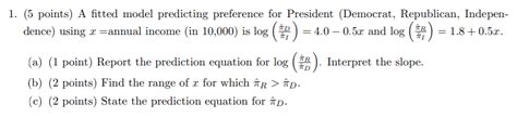 Solved 1 5 Points A Fitted Model Predicting Preference