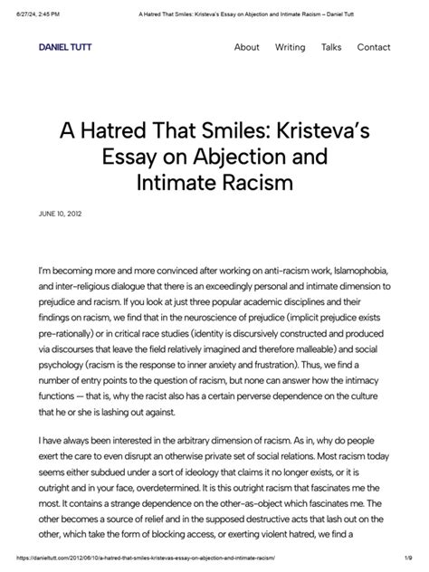 Kristevas Abjection And Racism Analysis Pdf Racism